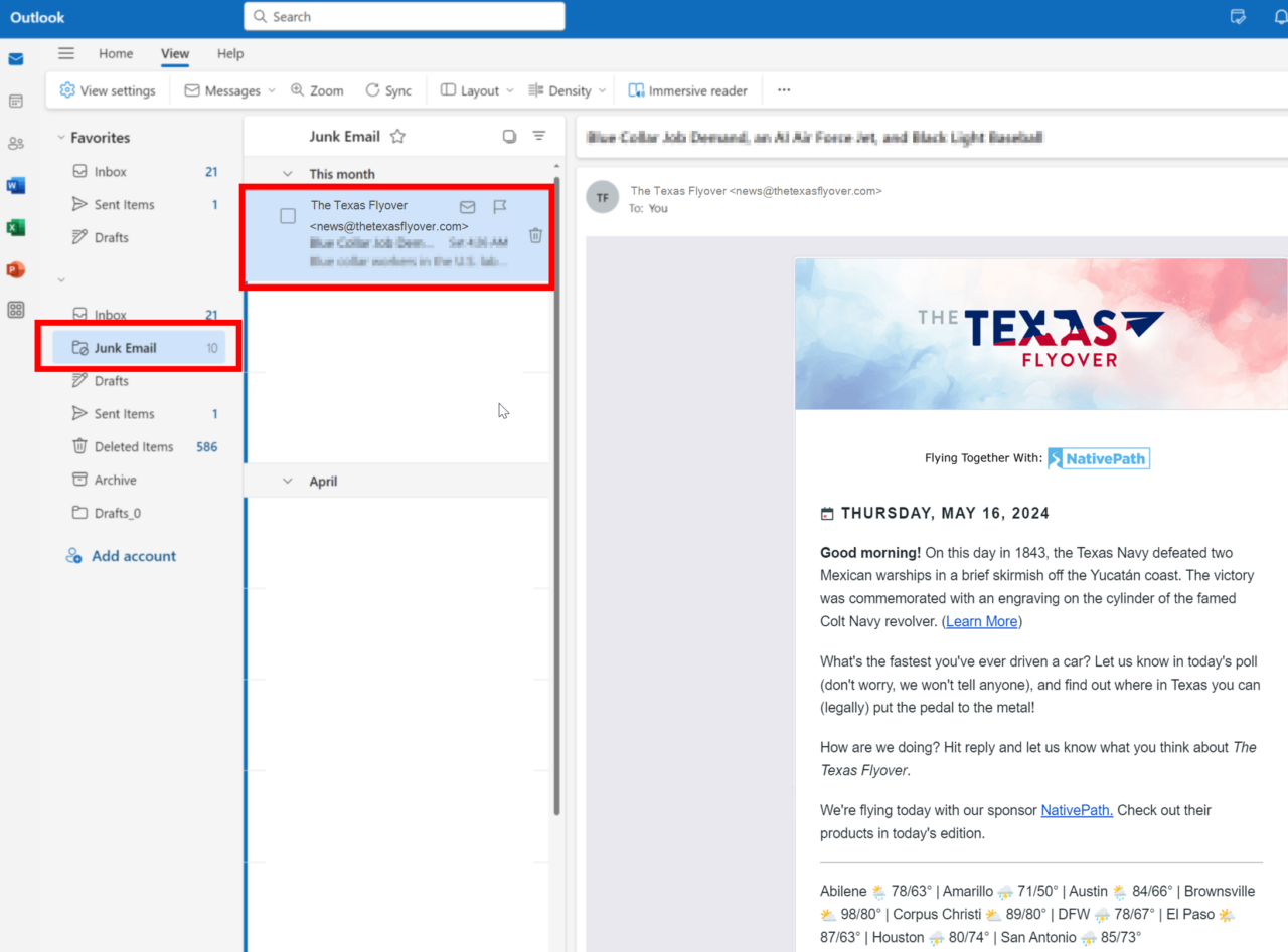 Outlook Mail Whitelisting Guide - The Texas Flyover